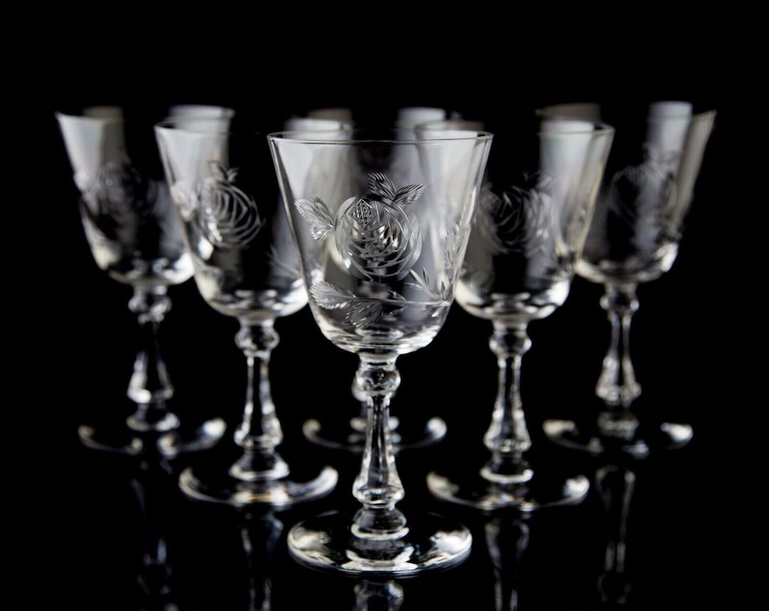 Cambridge Rose Stem #3700-4 Water Wine Goblet Glasses Set of 7 Elegant ...