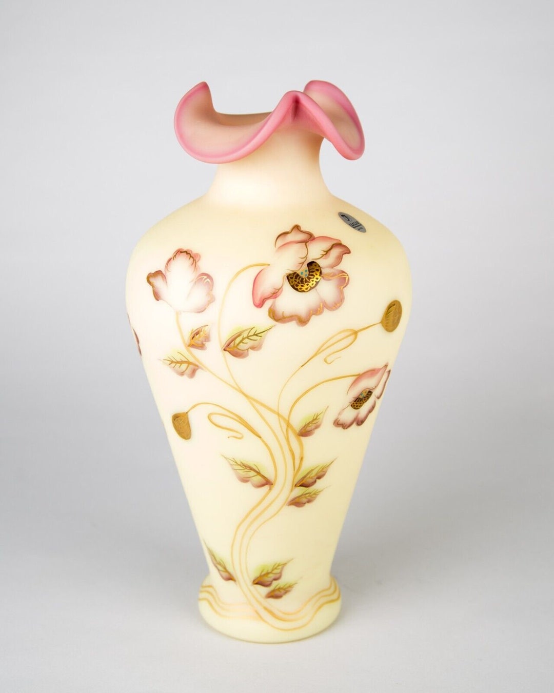 Fenton Burmese Poppies Vase Hand Painted Limited Edition - Etsy