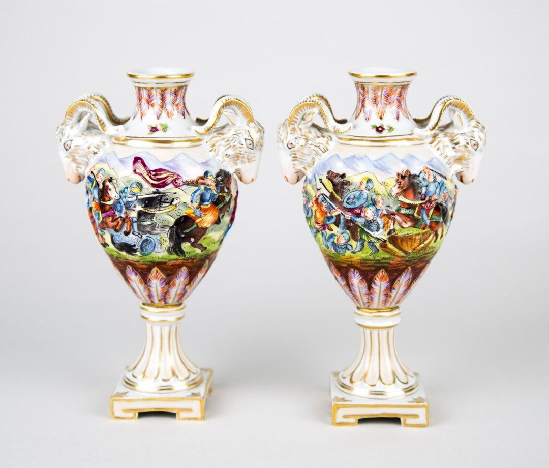 Antique Capodimonte Hand Painted Porcelain Urn Vases Set of 2 - Etsy ...