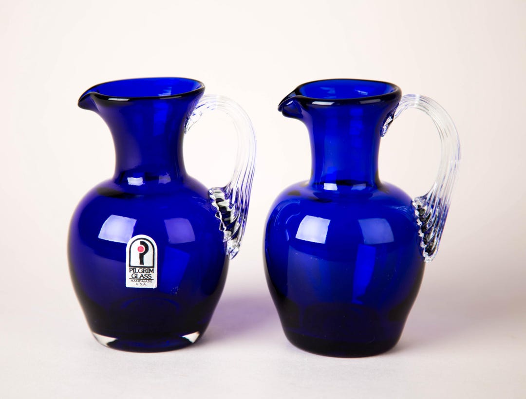 Pilgrim Glass Cobalt Blue Mini Pitcher Creamer Jugs Set of 2 Vintage - Etsy