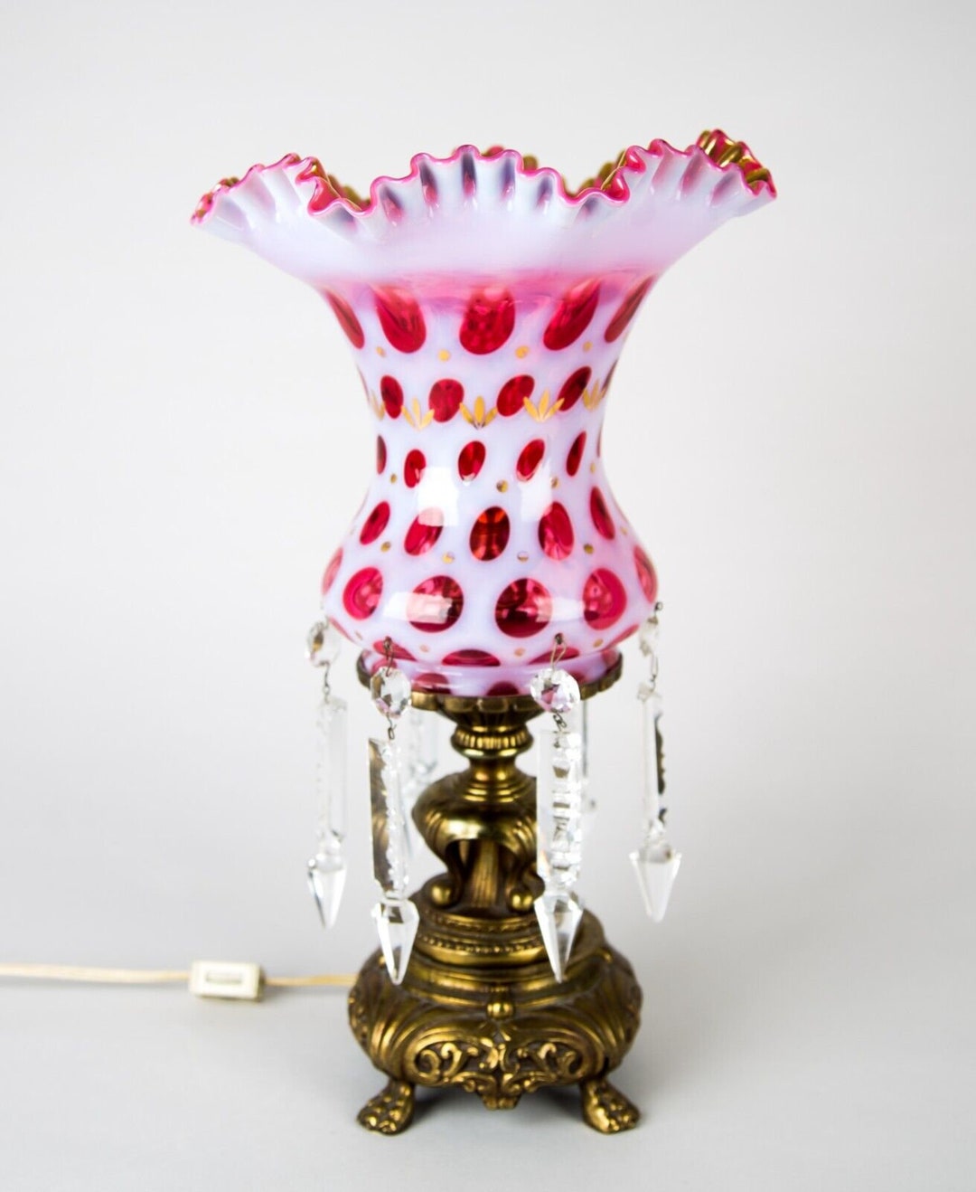 Fenton Cranberry Opalescent Coin Dot Glass Lamp Lustre Style - Etsy