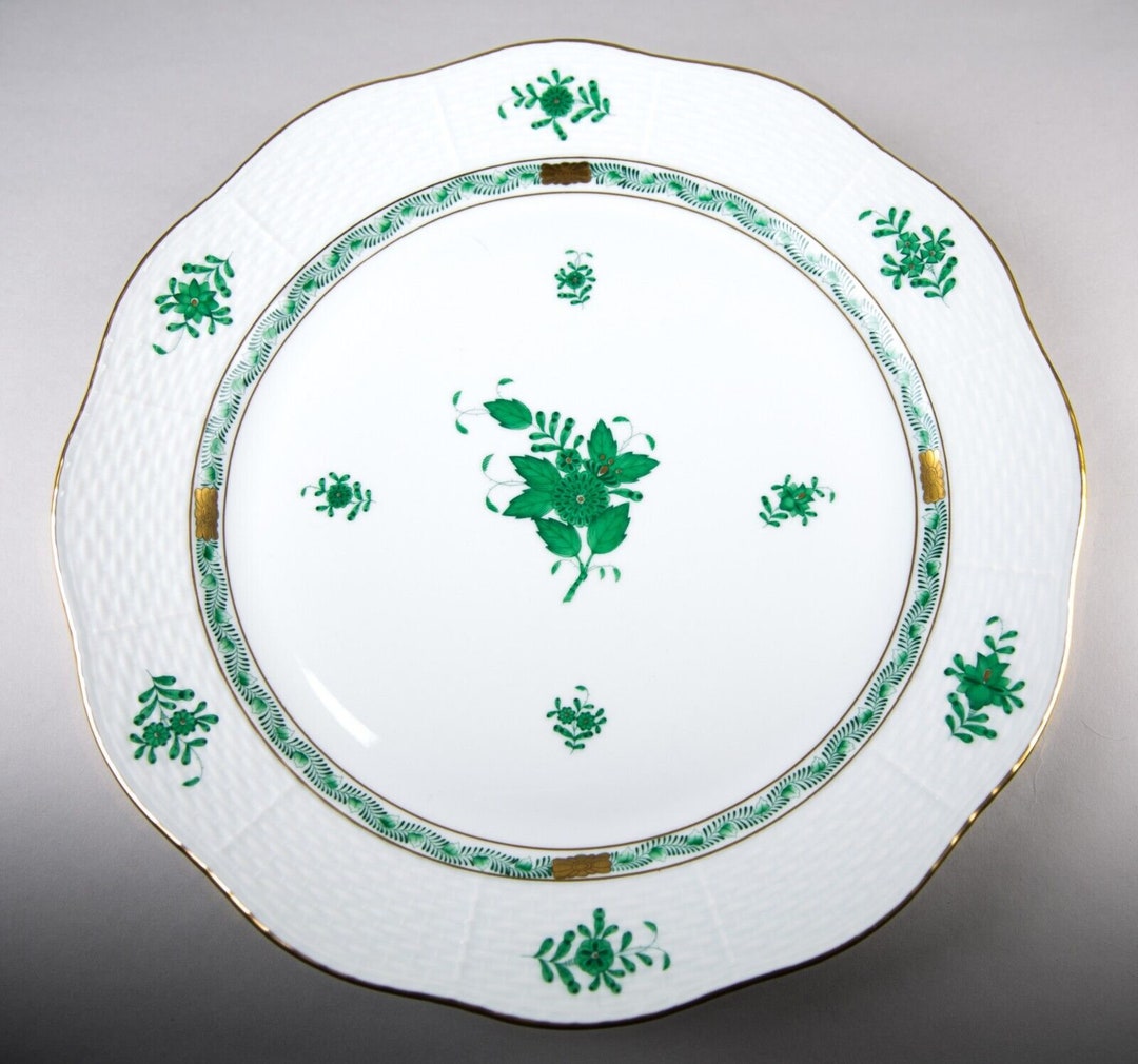 Herend Chinese Bouquet Green 13" Round Platter Chop Plate Vintage ...