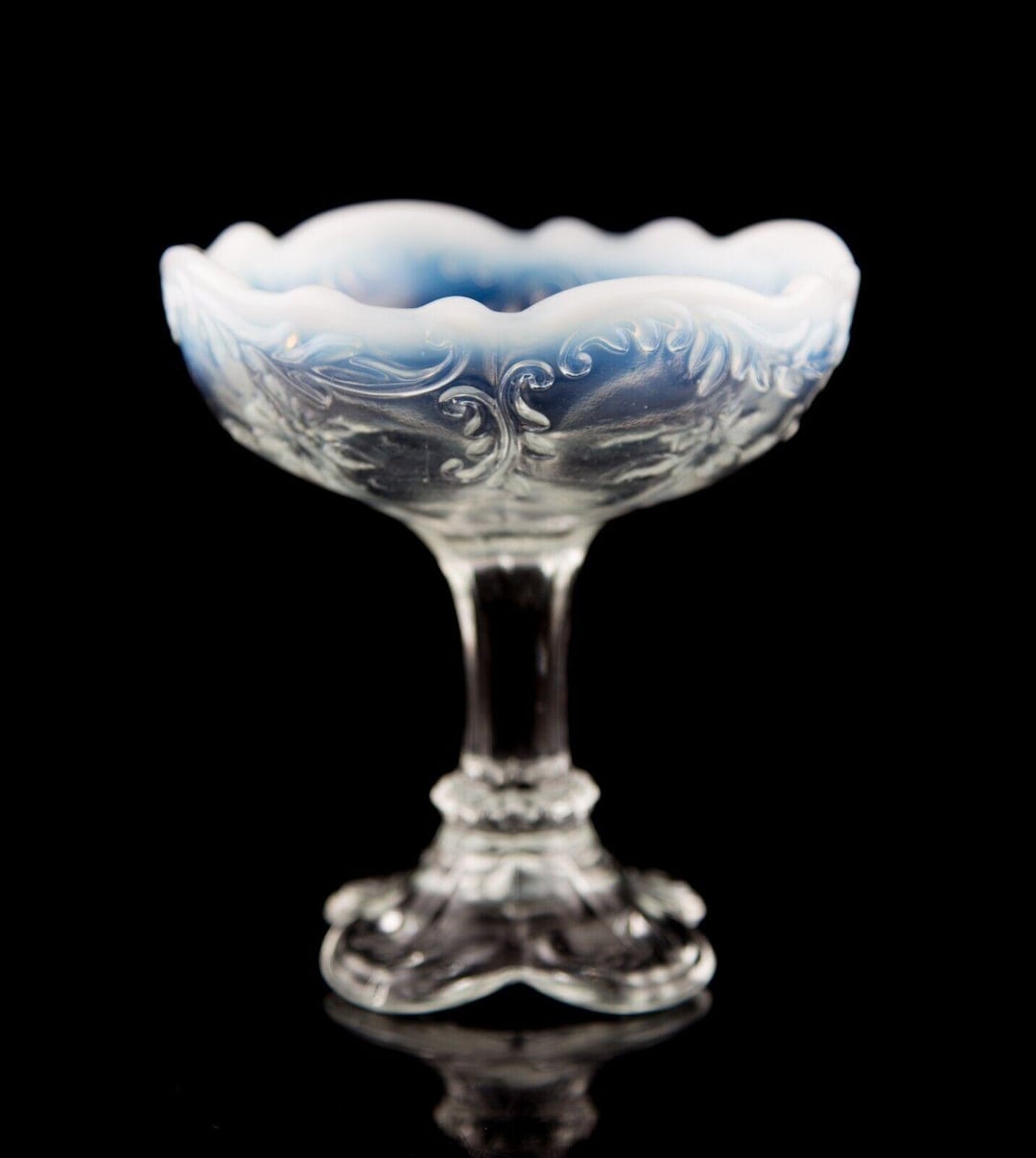 Northwood Dugan Intaglio White Opalescent Jelly Compote Antique Glass C ...