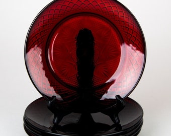 Vintage Red Glass Plates - Etsy