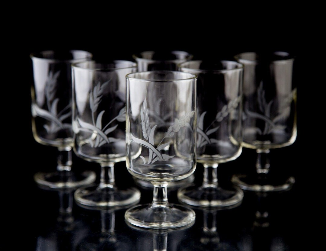 Javit Wheat Etch Water Wine Goblet Glasses Set of 6 Vintage Stemware - Etsy