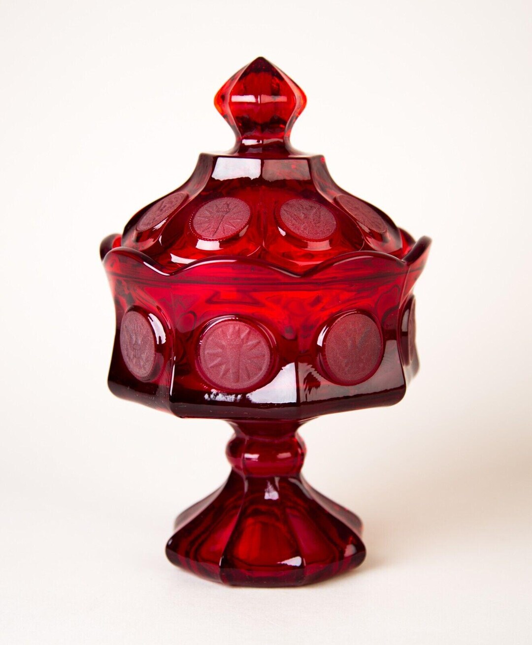 Fostoria Coin Glass Ruby Red Wedding Bowl Candy Dish With Lid Vintage ...