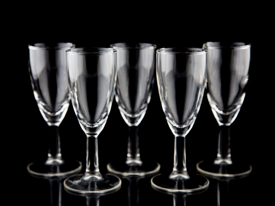 Vintage Liquor Cocktail Sherry Glasses Set of 5 Clear Plain Glass ...