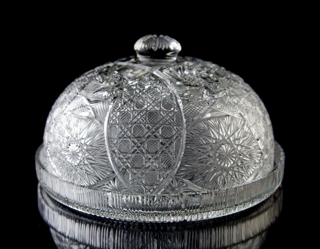 Vintage Brilliant Cut Crystal Large Cake Plate With Dome Lid Elegant - Etsy