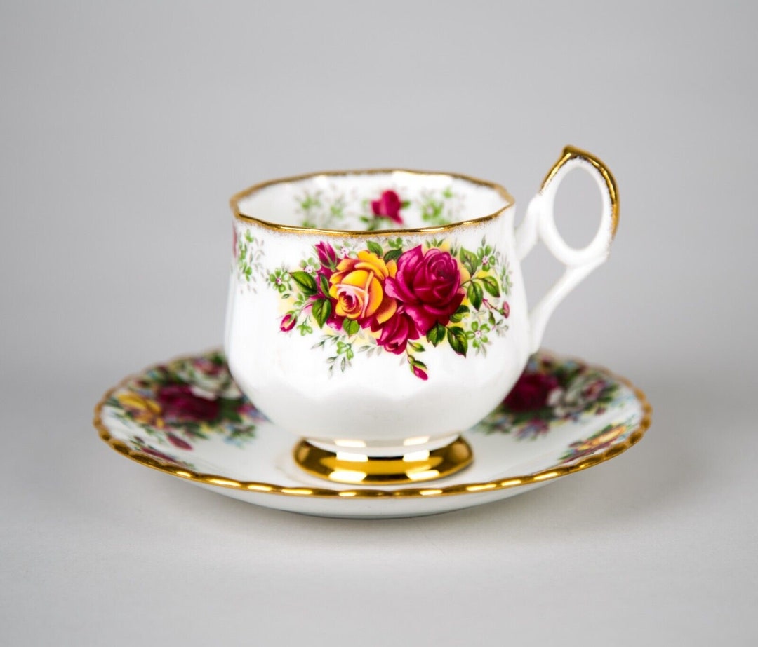 Royal Dover Roses Tea Cup and Saucer Gold Trim & Floral Bone China ...