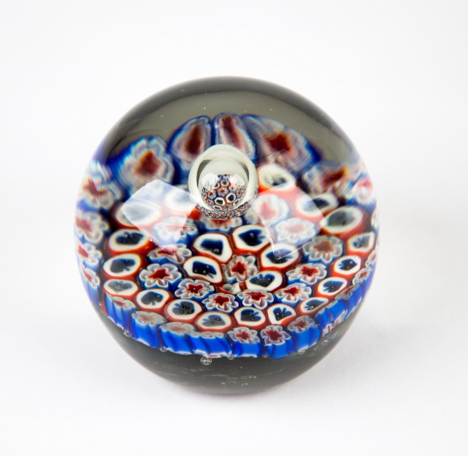 Vintage Millefiori Art Glass Paperweight Spade & Flower Canes Air Trap ...