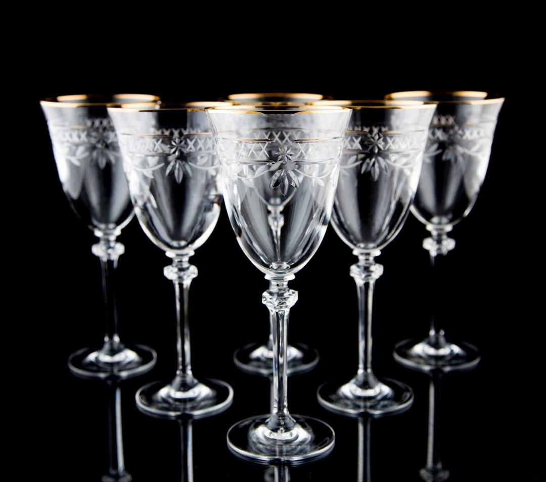 Royal Doulton Wellesley Gold Water Goblet Glasses Set 6 Elegant Vintage ...