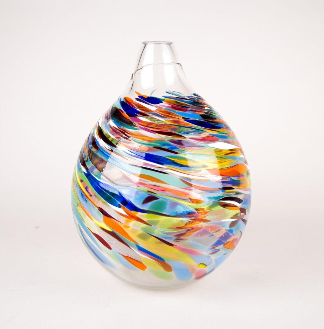 Loretta Eby Hand Blown Art Glass Multicolor Paradise Vase Signed - Etsy