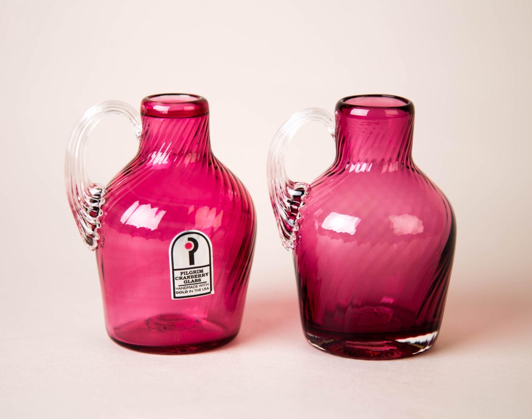 Pilgrim Glass Cranberry Red Spiral Optic Small Mini Pitcher Jugs ...
