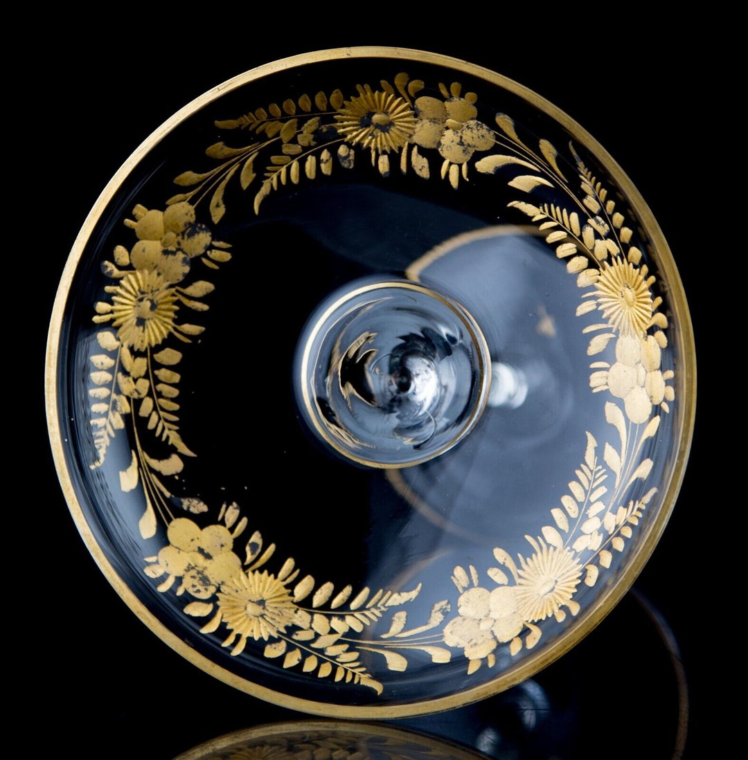 Antique Moser Czech Bohemian Intaglio Cut Blown Crystal Gold Taza ...