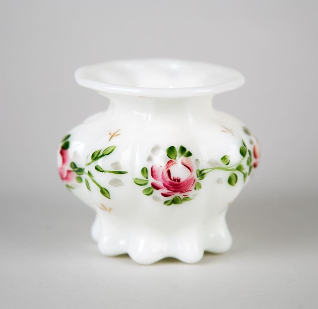 Consolidated Hand Painted Roses Milk Glass Vase Vintage - Etsy