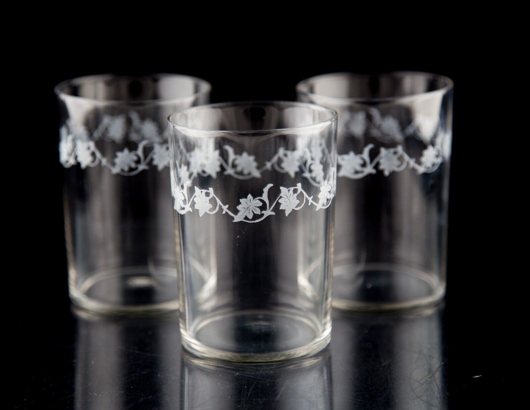 Vintage Leaf & Vine Etch Juice Tumbler Glasses Set of 3 Glassware - Etsy