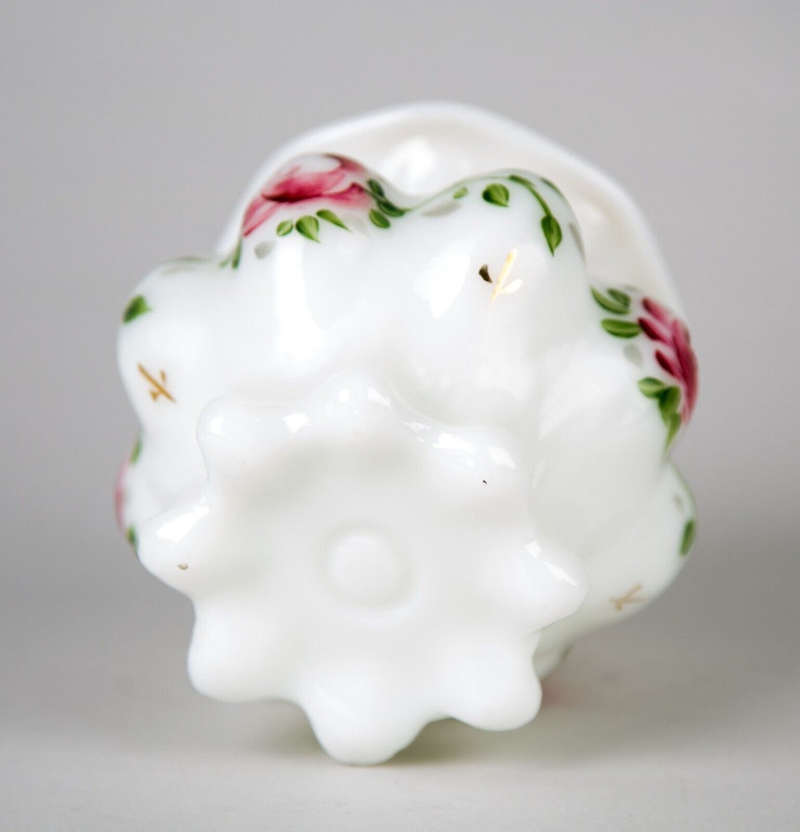 Consolidated Hand Painted Roses Milk Glass Vase Vintage - Etsy