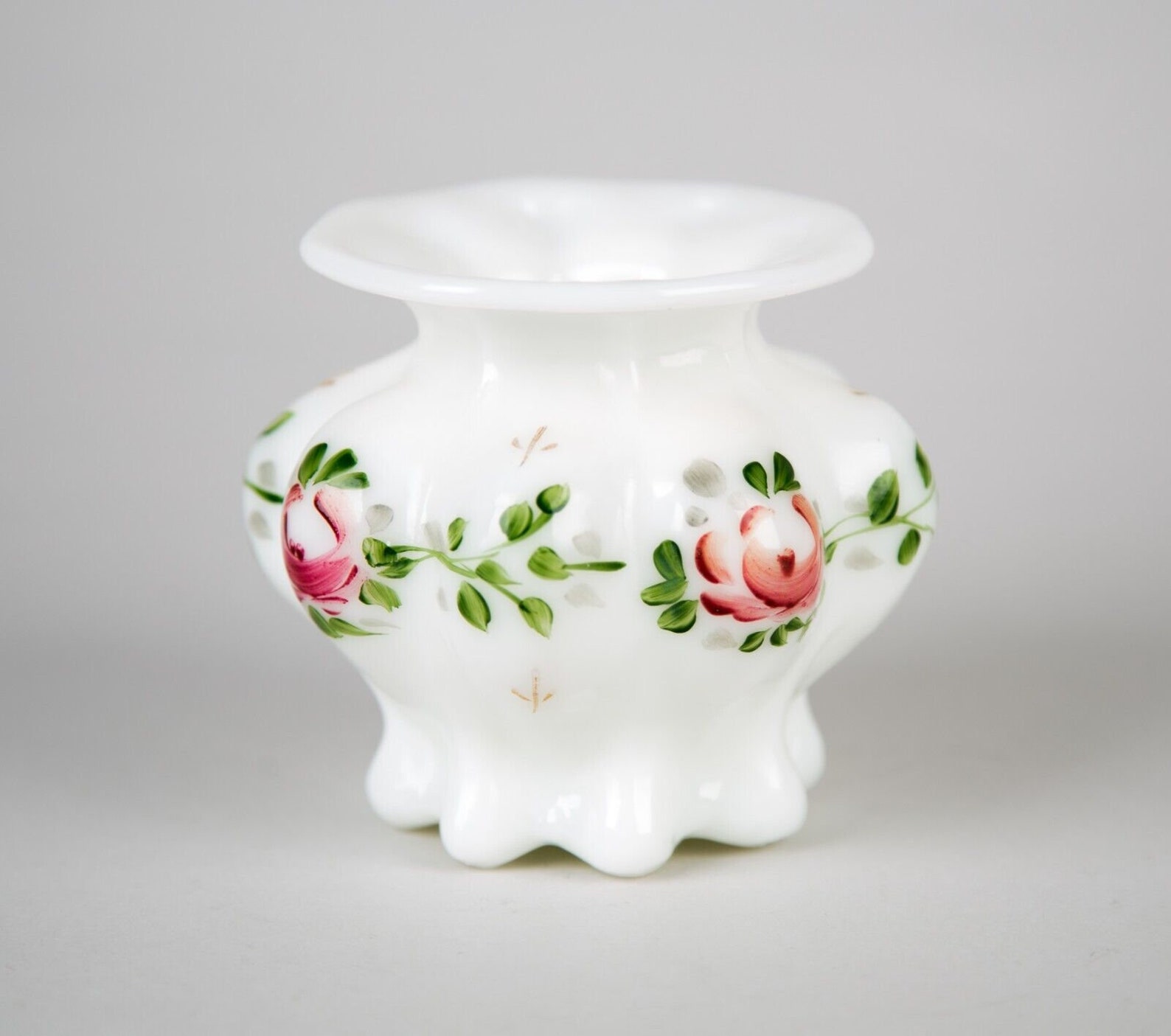 Consolidated Hand Painted Roses Milk Glass Vase Vintage - Etsy