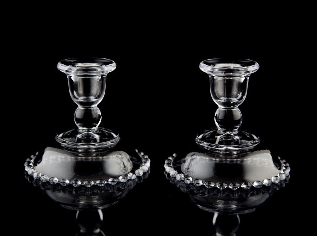 Imperial Candlewick Clear 3 Candlesticks Set of 2 Vintage Beaded Glass ...