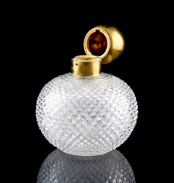 Antique Diamond Point Large Round Perfume Bottle with… - Gem