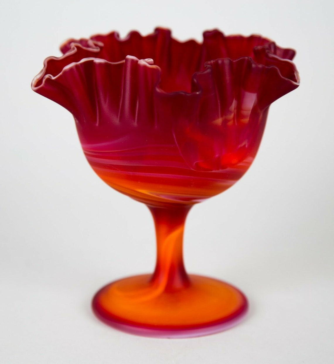 Imperial Glass Ruby Red Satin Slag Footed Crimped Bowl Compote | Etsy