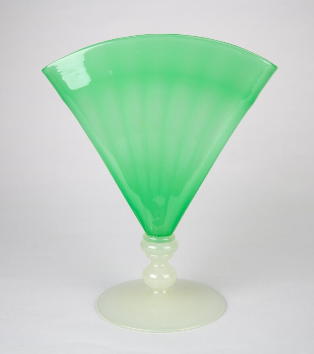 Carder Steuben Jade Green Alabaster Optic Ribs Fan Vase #6287 Antique ...