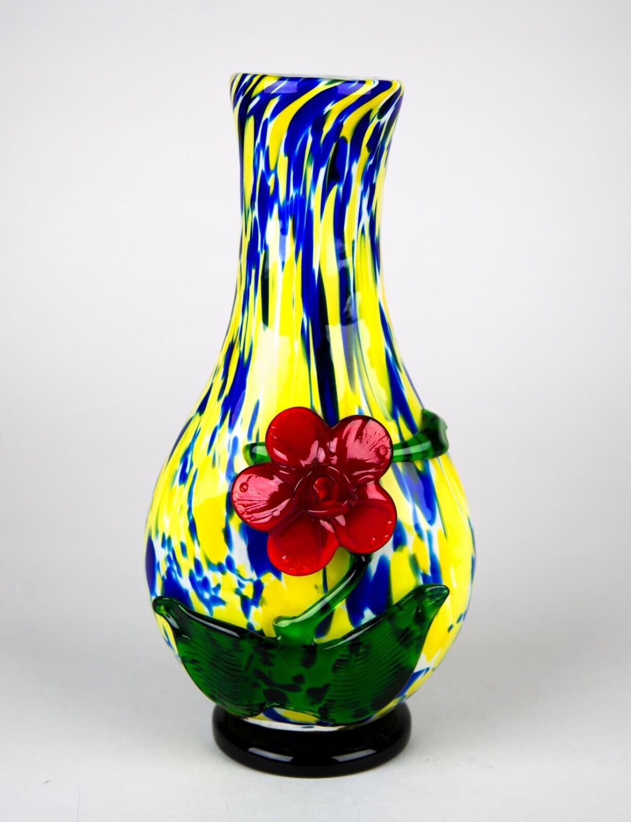 Vintage Murano Style Cased Art Glass Vase Blue & Yellow W/ - Etsy