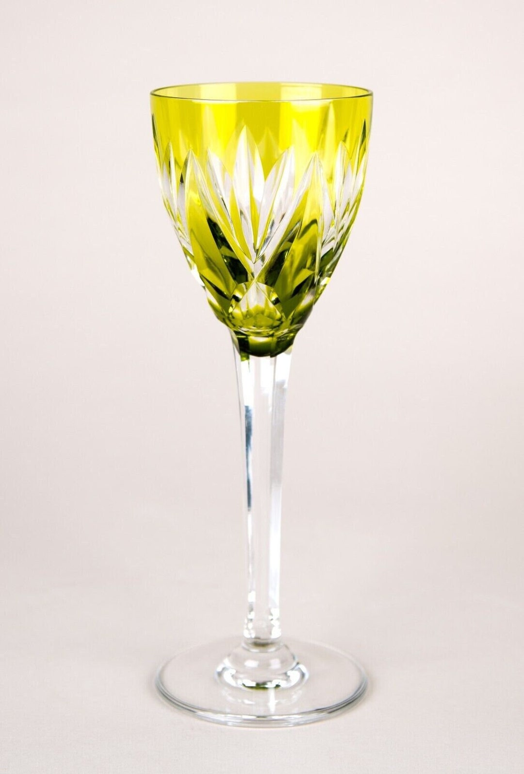 St Louis Monaco Chartreuse Green Hock Wine Glass Cut to Clear Vintage ...
