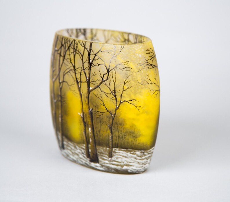 Daum Nancy Winter Landscape Cameo Enameled Vase Antique Glass - Etsy