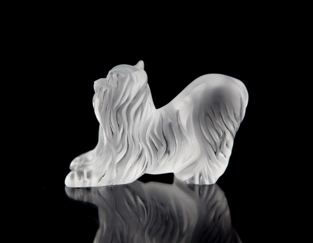 Lalique Yorkshire Terrier Dog Yorkie Kneeling Figurine Crystal France ...