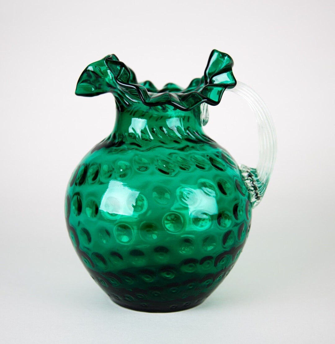 Beacon Hand Blown Glass Pitcher Emerald Green Colonial Thumbprint Coin ...