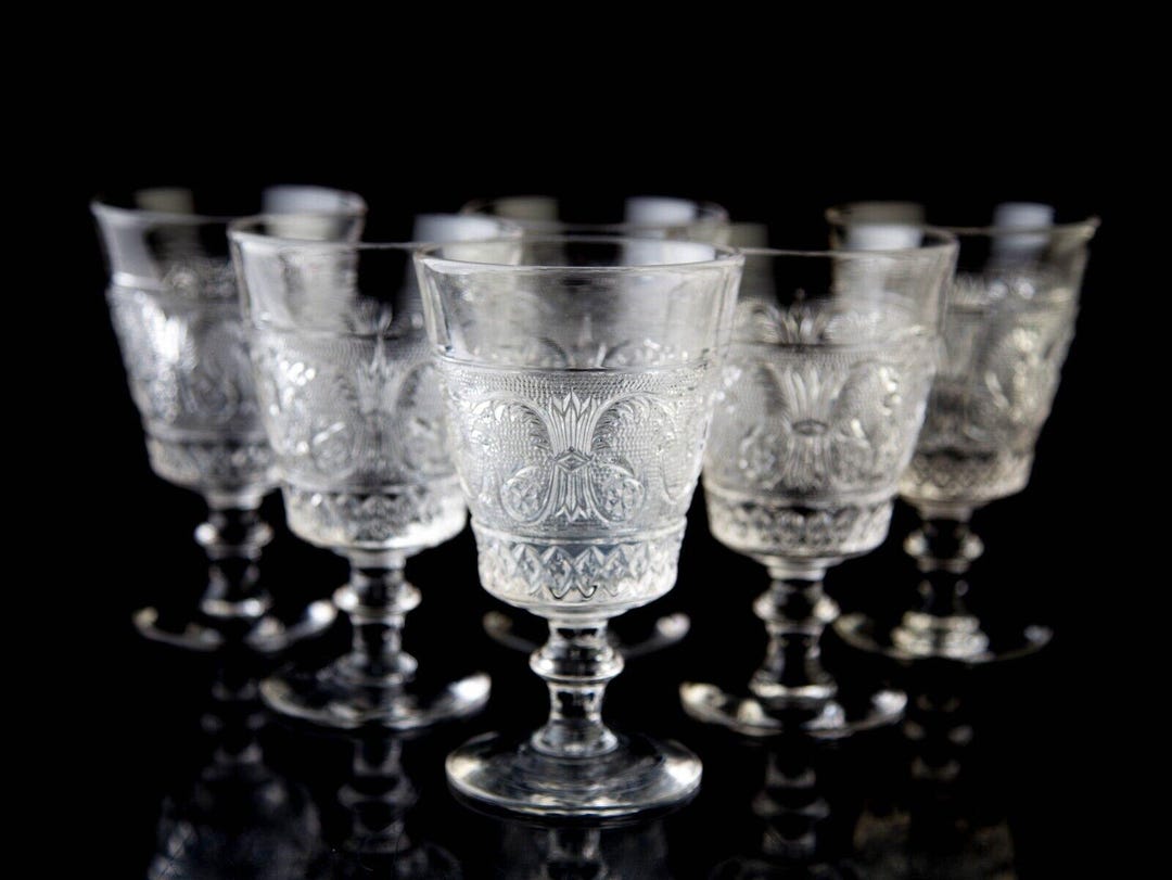 Duncan & Miller Sandwich Clear Water Goblet Glasses Set of 7 Vintage ...
