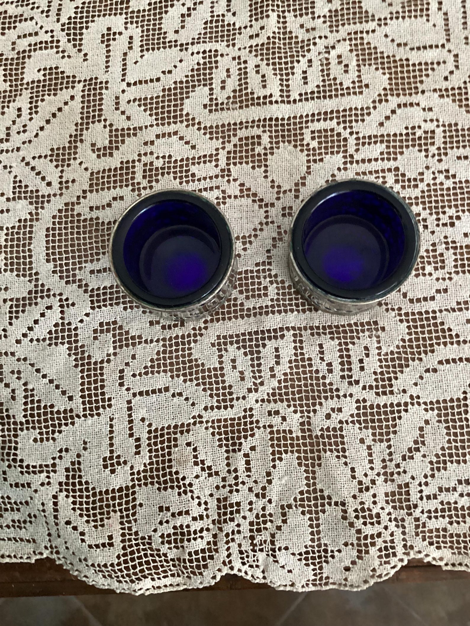 Set of Two Silver Plate EPNS Salt Cellars With Cobalt Inserts - Etsy