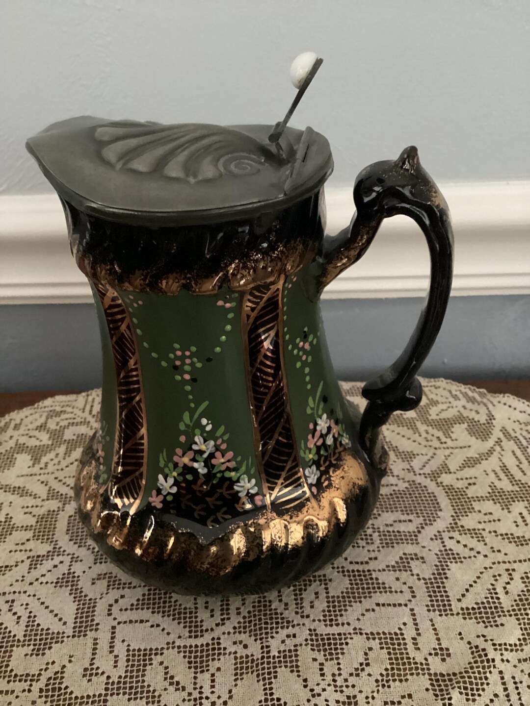 Victorian 1899 W. & Co. Acme Floral Pattern, Pewter Lid Pitcher - Etsy