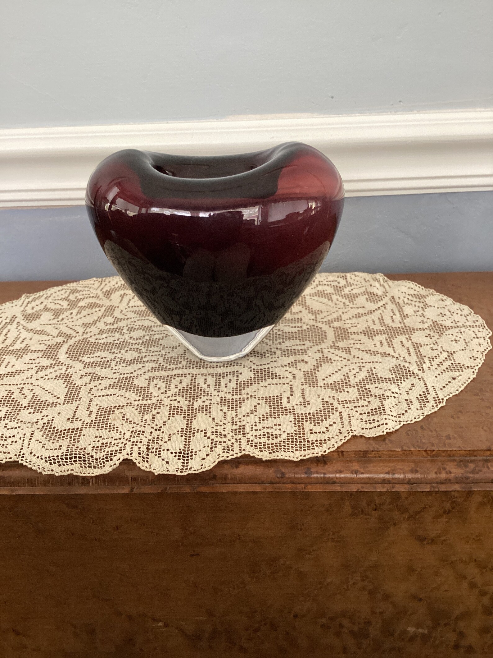 Ruby Red Art Glass Heart Shape Vase - Etsy