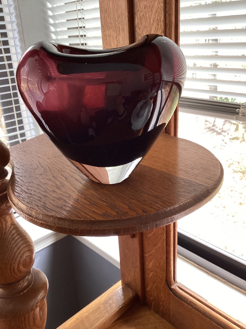Ruby Red Art Glass Heart Shape Vase - Etsy