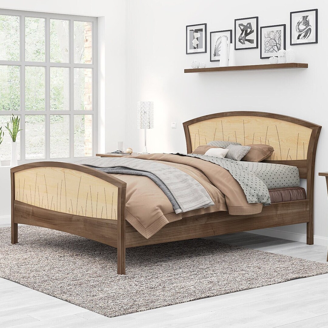 Solid Wood Bed Frame Handmade in Walnut and Curly Maple "river Rushes ...