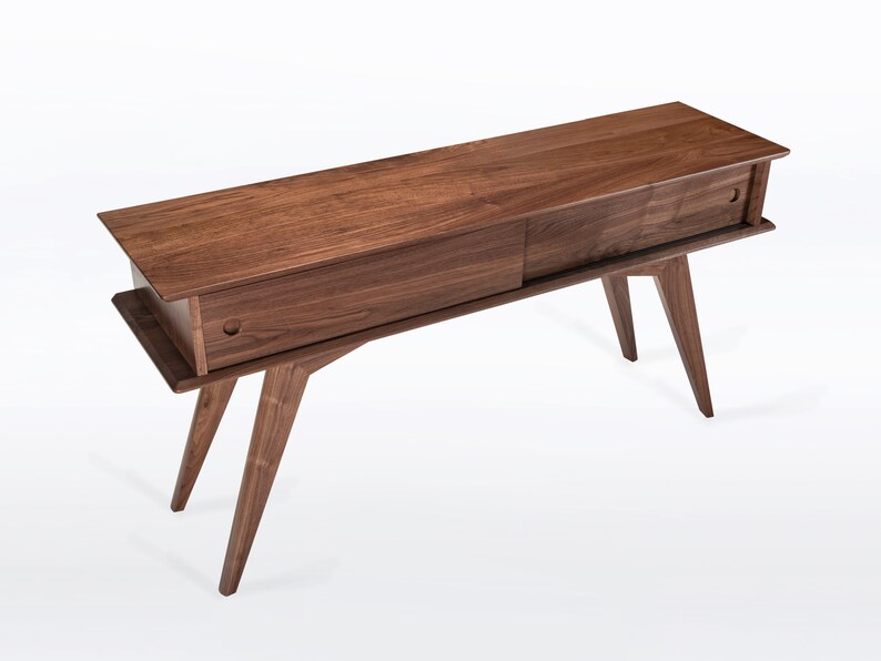 Modern Entry Table With Storage, Narrow Mid Century Style, Solid Walnut ...