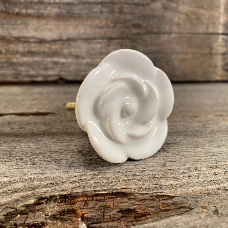 Ceramic Rose Knob White Rose Decorative Rose Drawer Knob | Etsy