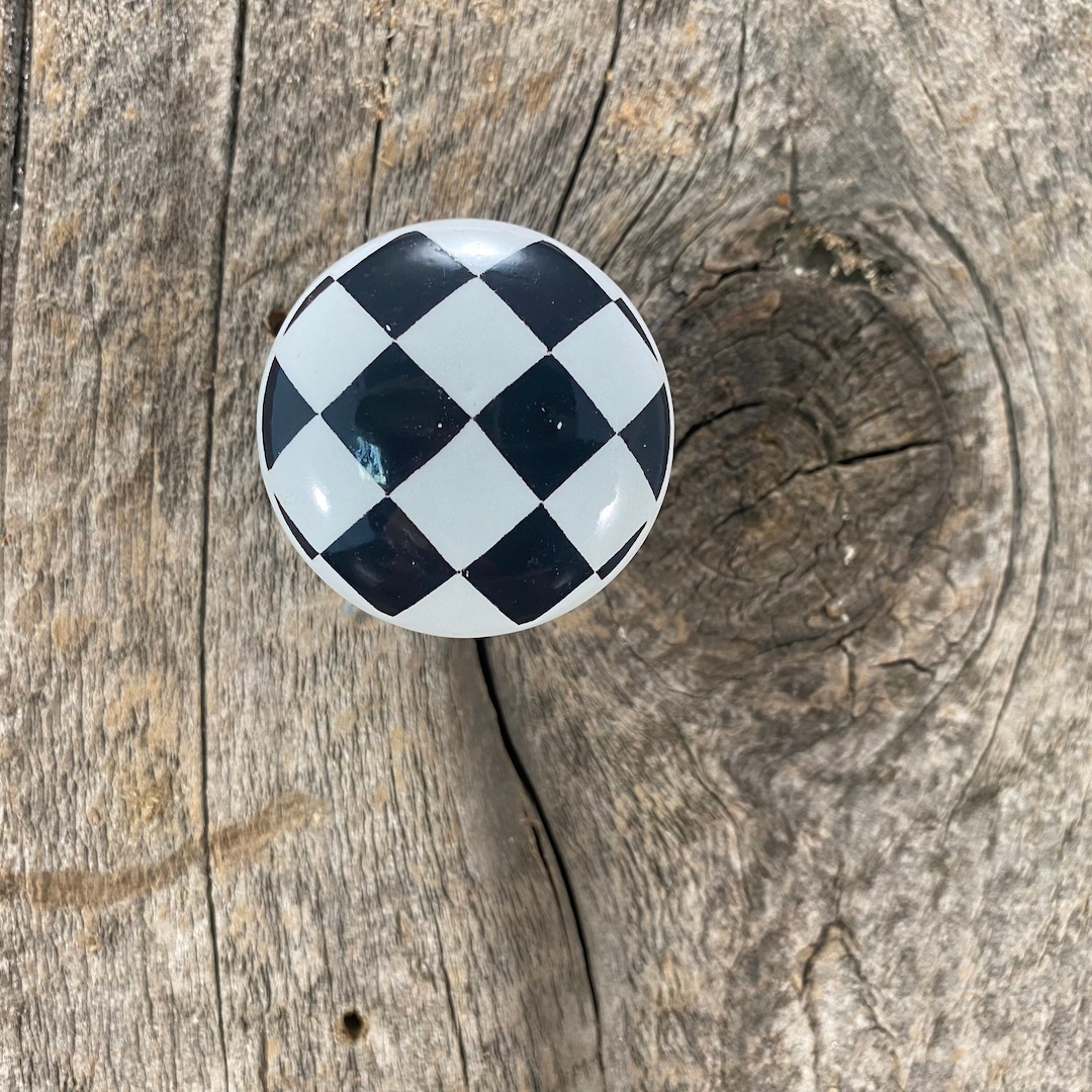 Ceramic Knob Black & White Checkered Round Drawer Knob, Dresser Knob ...