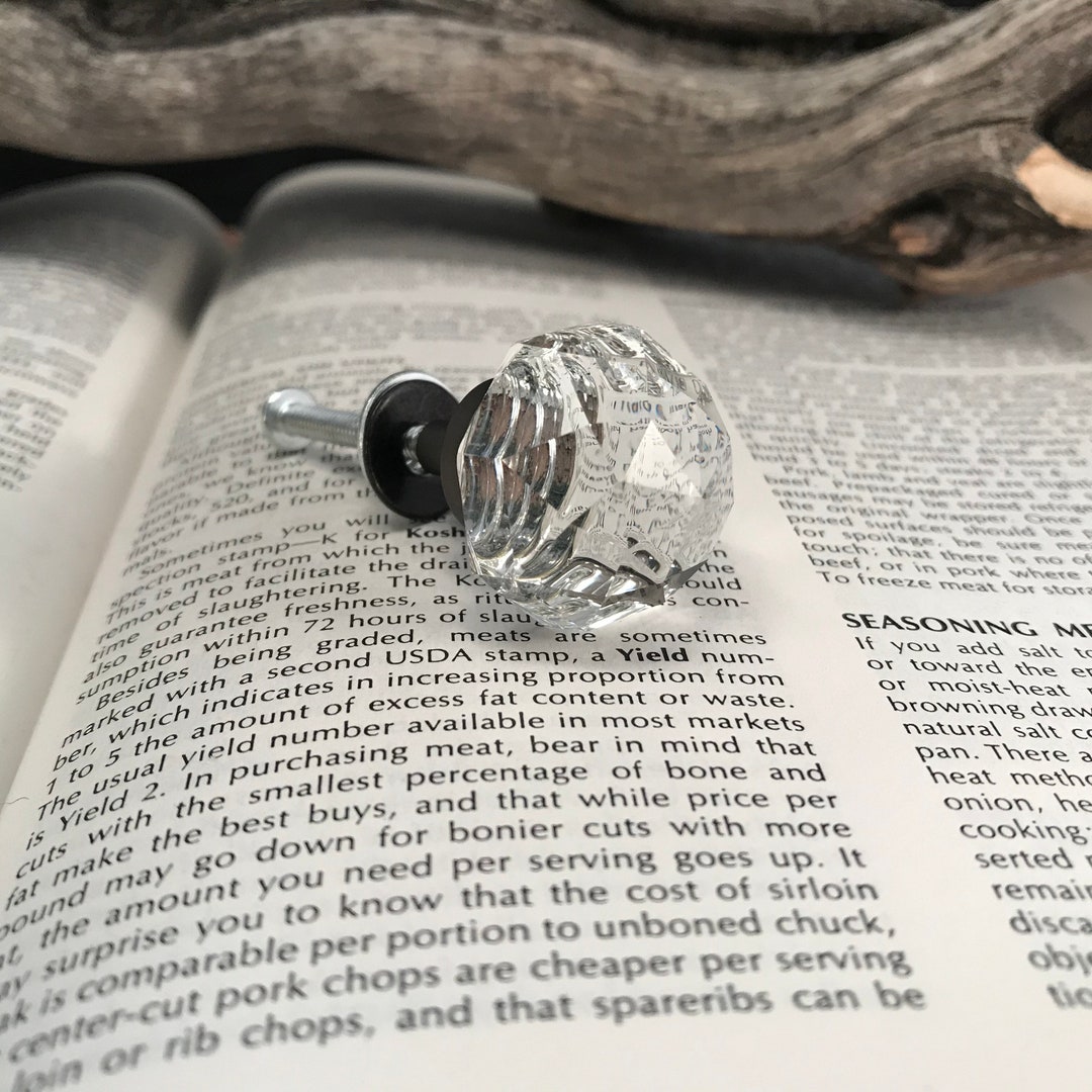 Crystal Knob, Glass Faceted Knobs, Bronze Tone Neck, Diamond Cut Glass ...