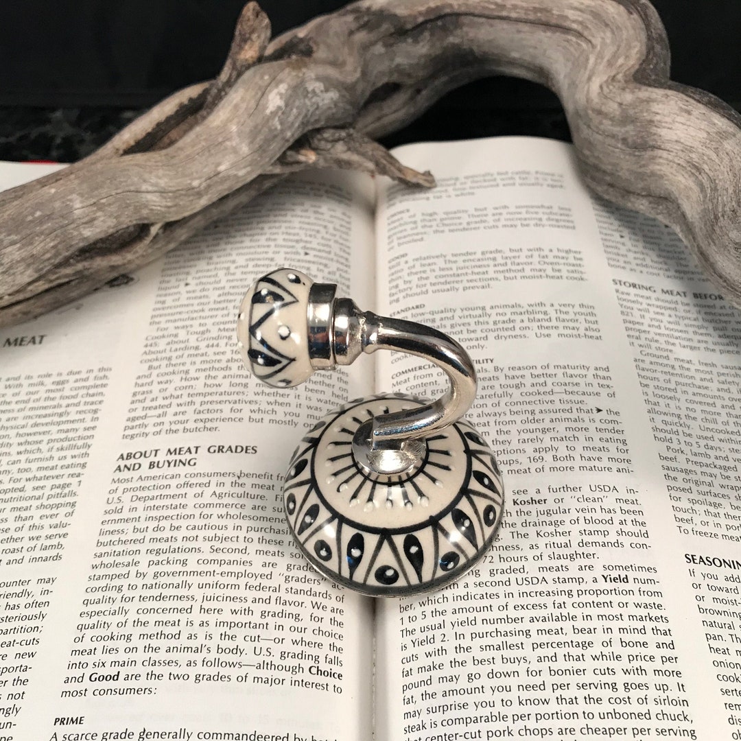 Ceramic Hook, Ceramic Wall Hook With Decorative Knob, Black and White ...