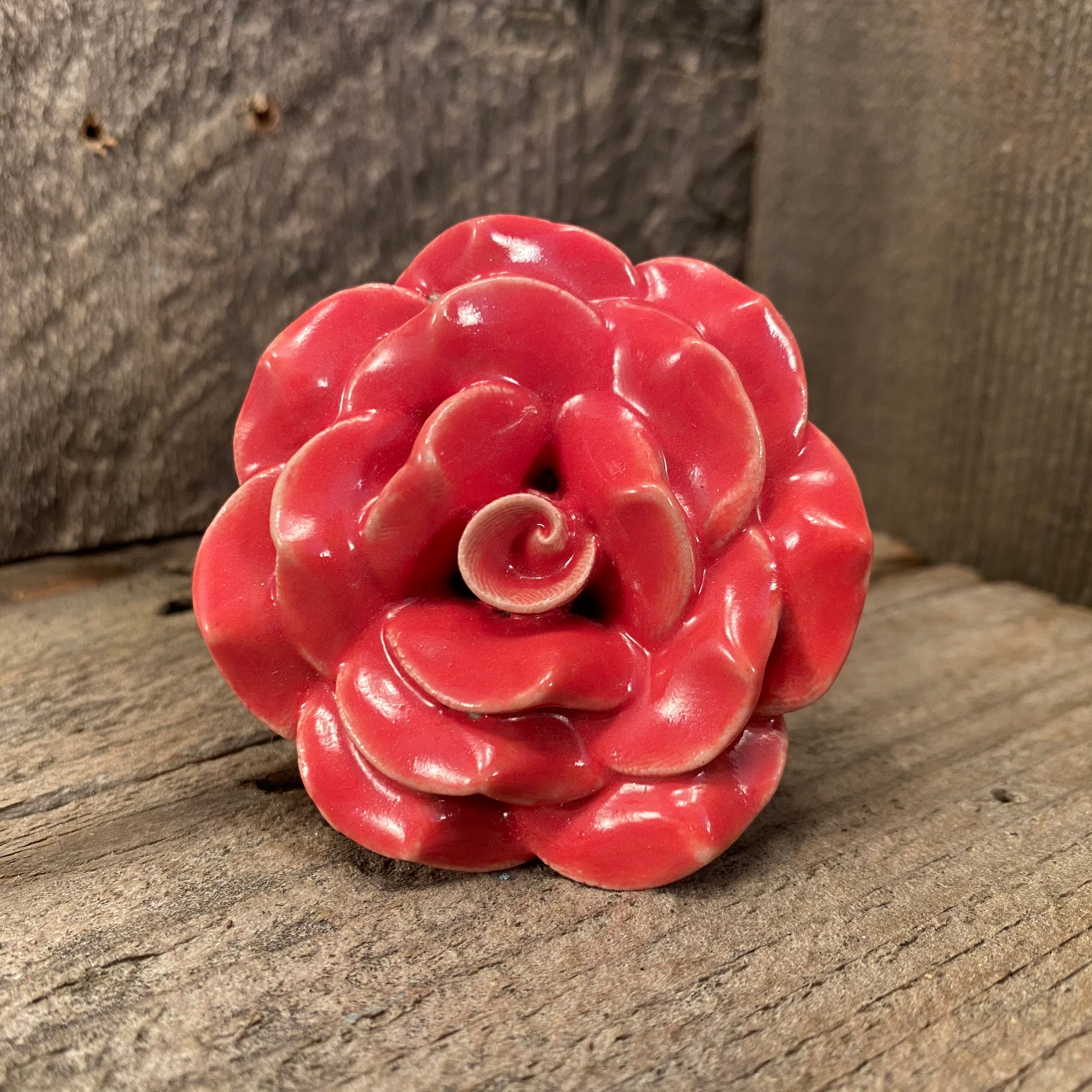 Ceramic Rose Knob Large Rose Knob Drawer Pull Rose Shape - Etsy