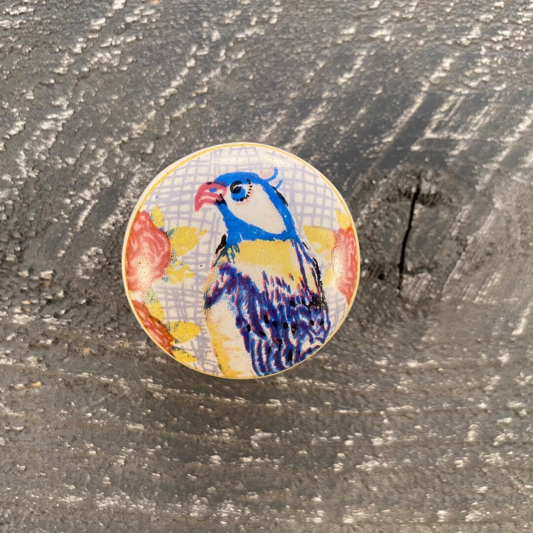 Ceramic Knob, Bird Design, Round Drawer Pull, Decorative Knob, Chrome ...