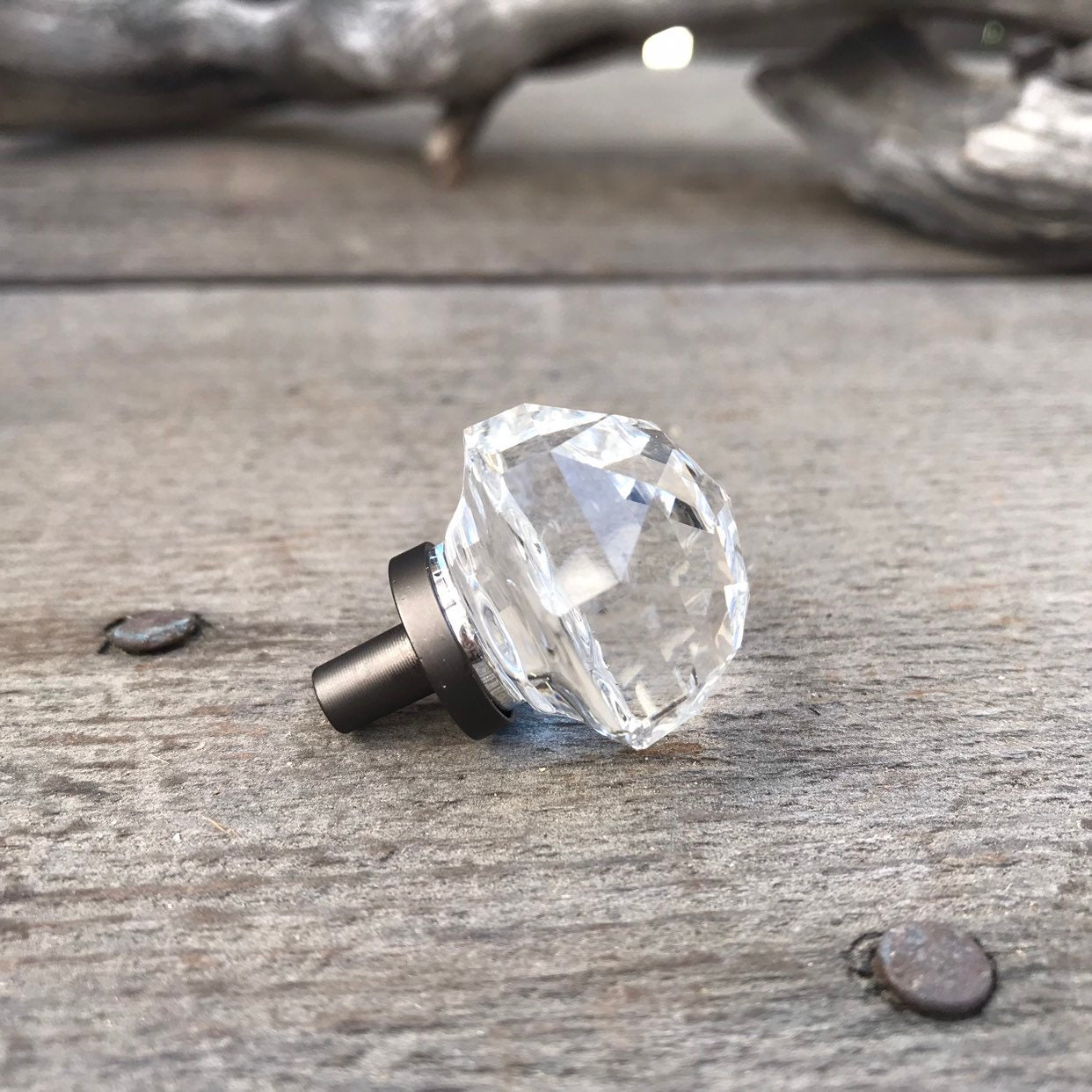 Crystal Knob Glass Faceted Knobs Bronze Tone Neck Diamond | Etsy