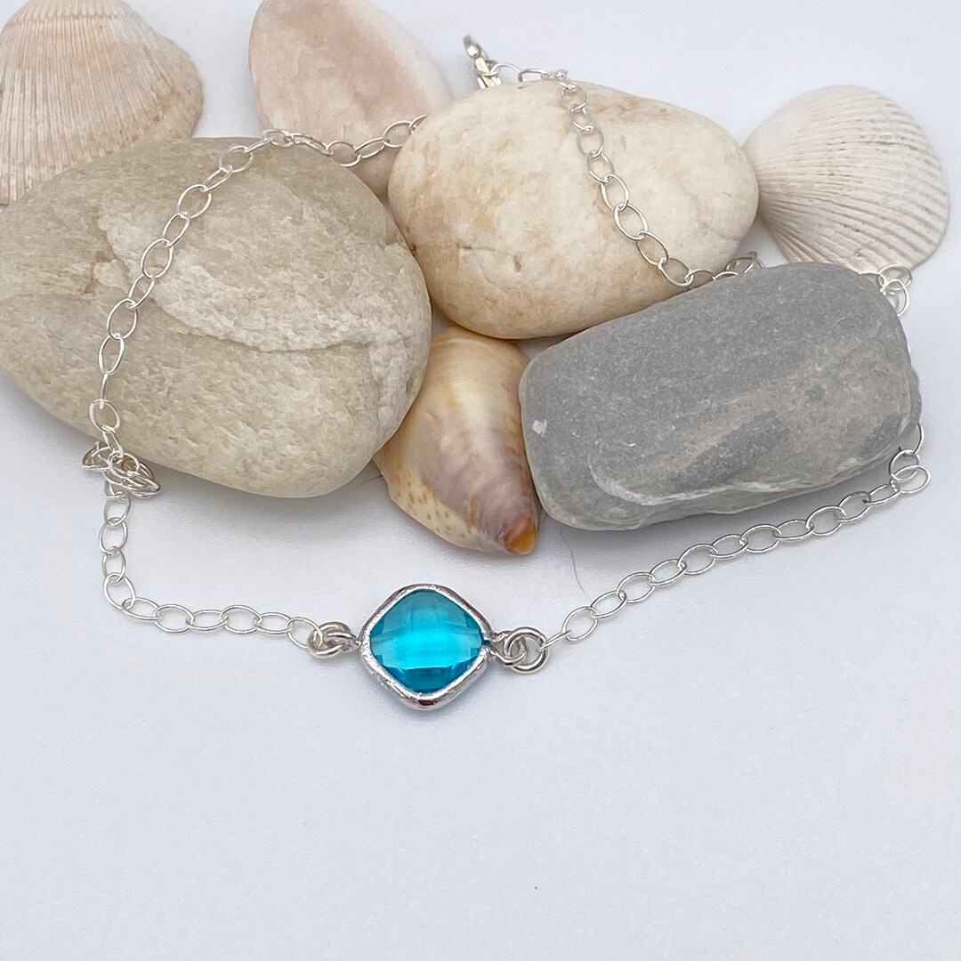 Aquamarine Anklet | Sterling Silver Aquamarine Crystal Anklet | Dainty ...