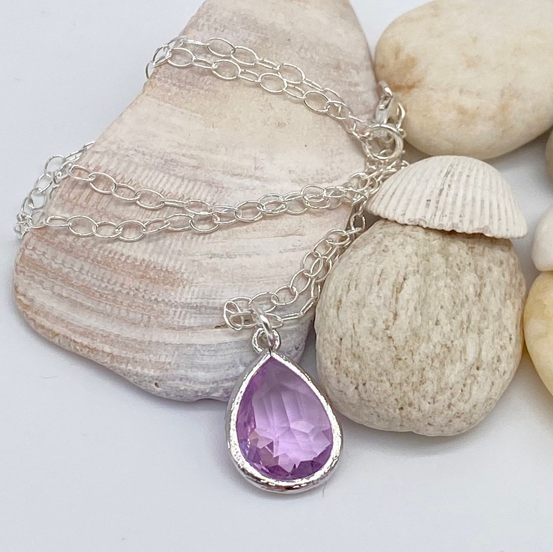 Lavender Pendant Necklace | Sterling Silver Lavender Glass Pendant ...