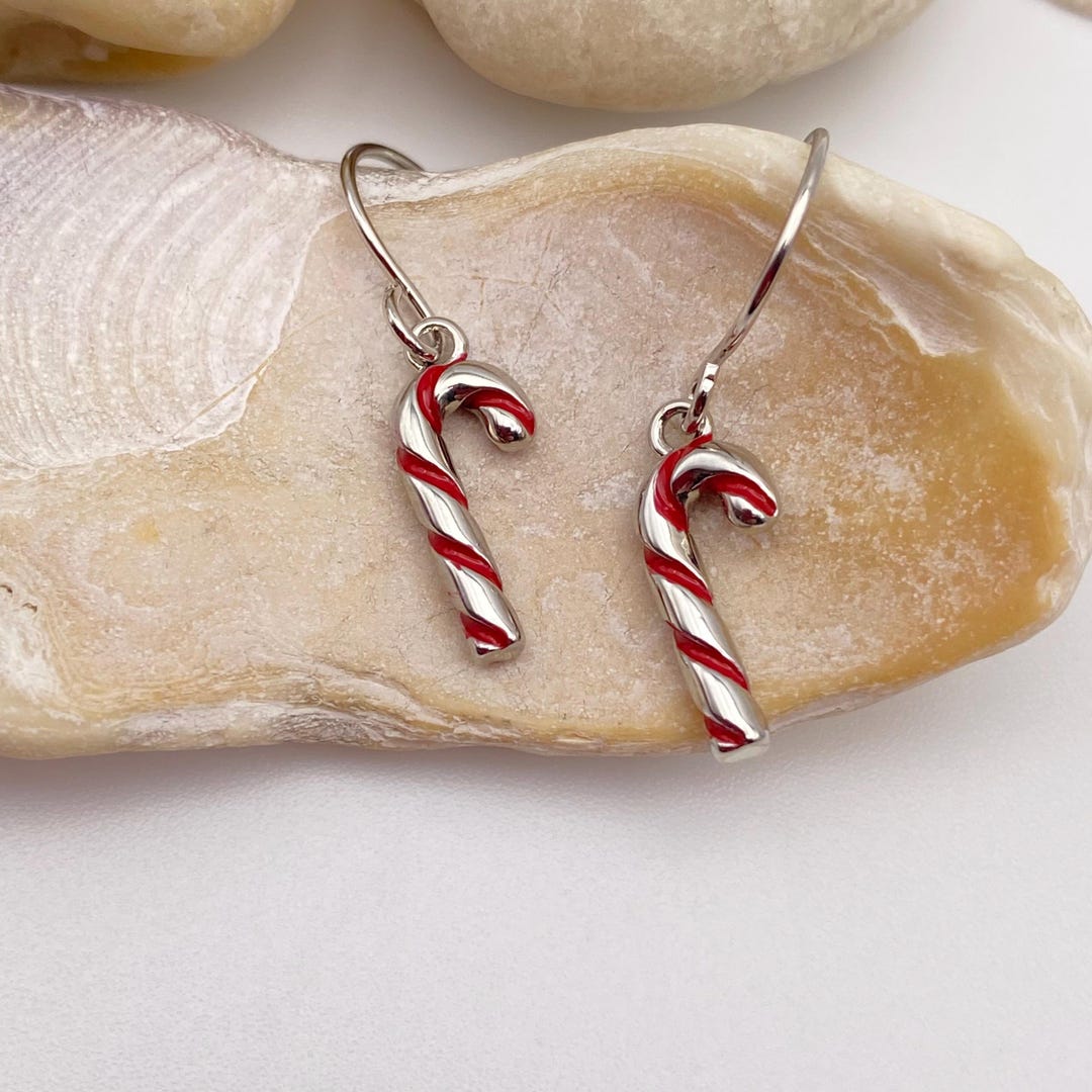 Candy Cane Silver Earrings | Candy Cane Earrings | Christmas Earrings ...