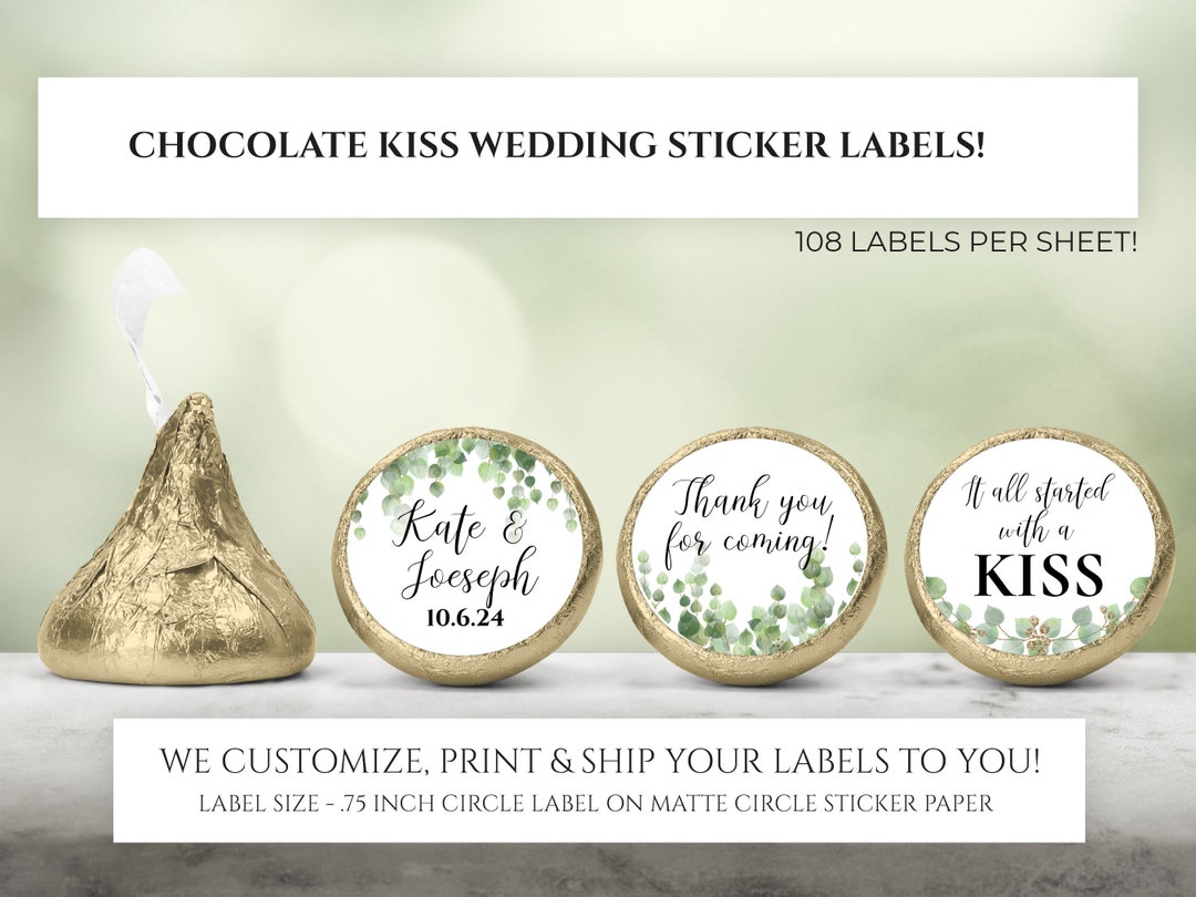 Printed Chocolate Kiss Stickers - Greenery Wedding Party Favors, Green ...