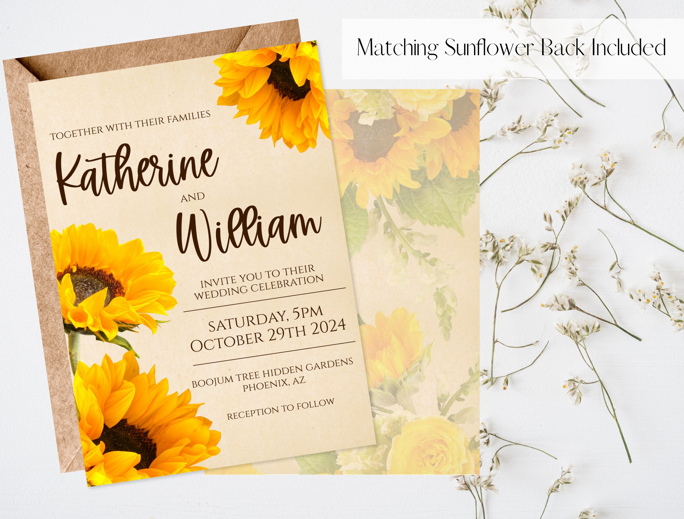 Sunflower Wedding Invitation Printable Invitation Template - Etsy